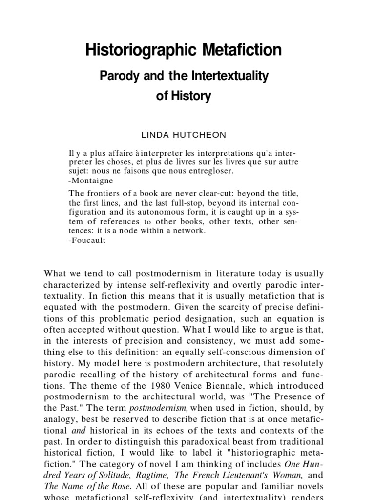 Linda Hutcheon - Historiographic Metafiction | Postmodernism ...