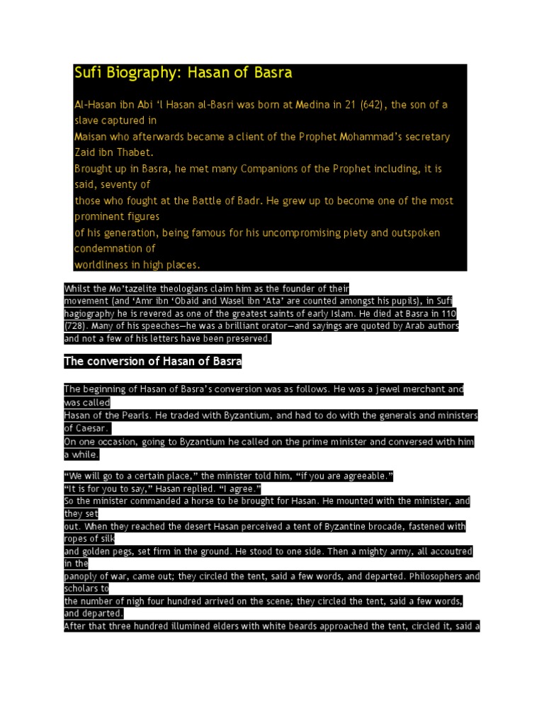 Sufi Biography: Hasan of Basra | PDF | Religious Belief And Doctrine ...