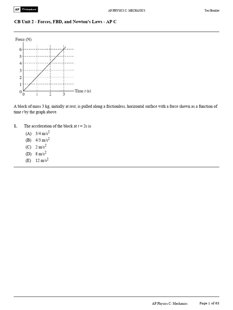 CB - Unit 2 - Forces FBD and Newtons Laws - AP C | PDF | Force | Newton ...