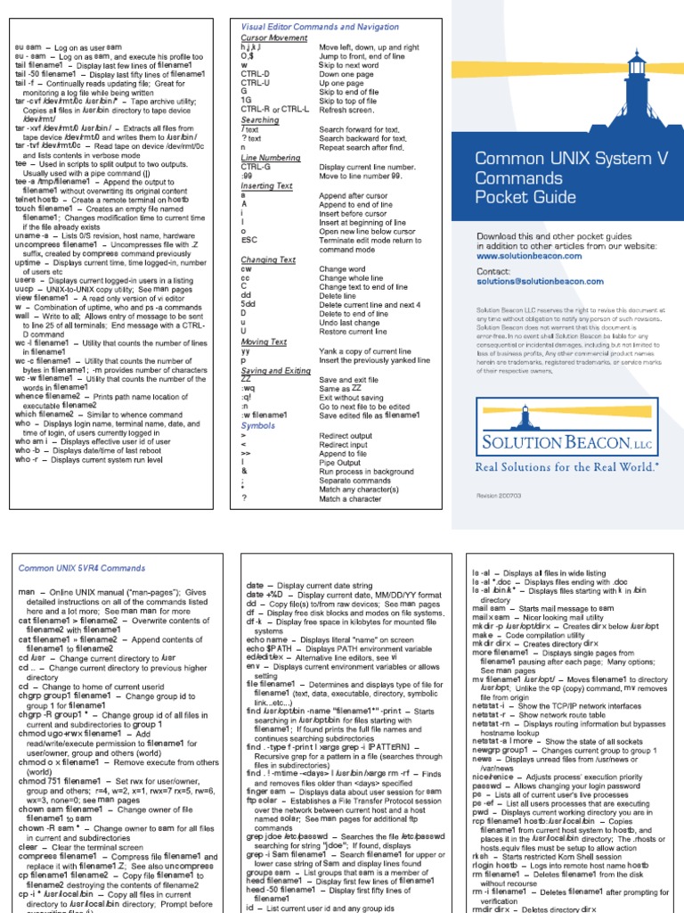 Common Unix System V Commands Pocket Guide 07 | PDF | Operating System ...
