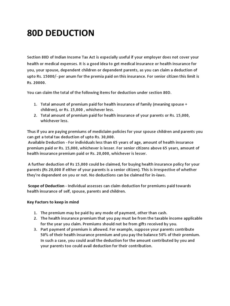 80D Deduction | PDF | Tax Deduction | Insurance