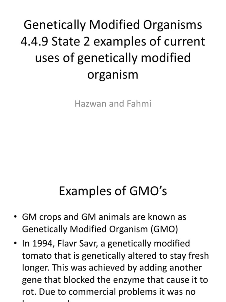 Genetically Modified Organisms 4.4.9 State 2 Examples of Current Uses ...