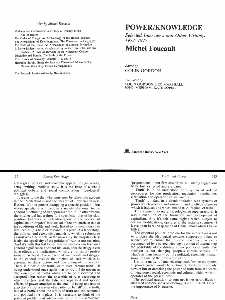 Foucault "Truth and Power" in Power Knowledge | PDF