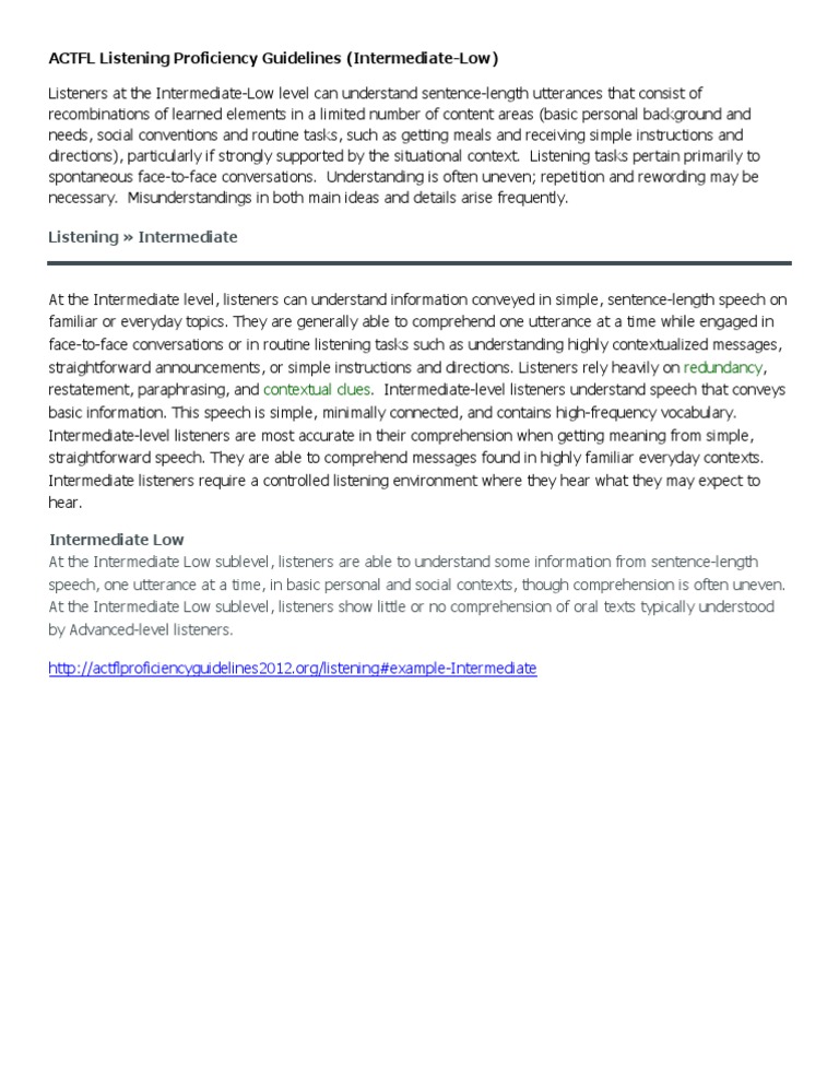 ACTFL Listening Proficiency Guidelines | PDF