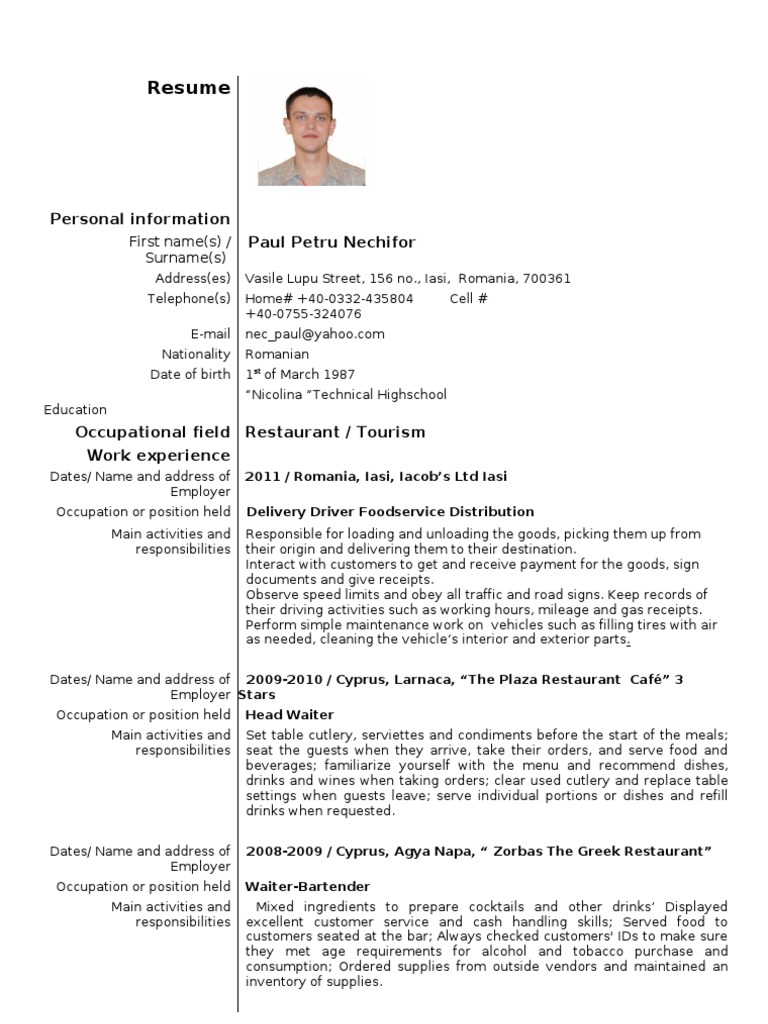 CV Paul 2012 | PDF | Restaurants | Industries