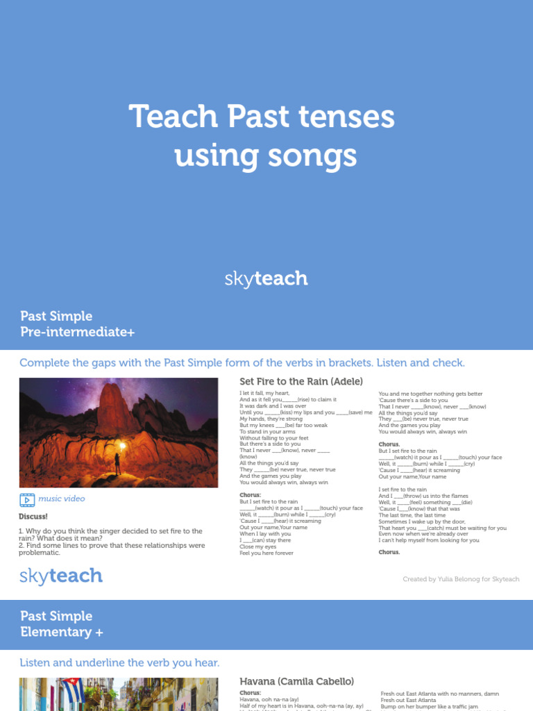 Teach Past Tenses Using Songs Worksheet | PDF | Grammatical Tense