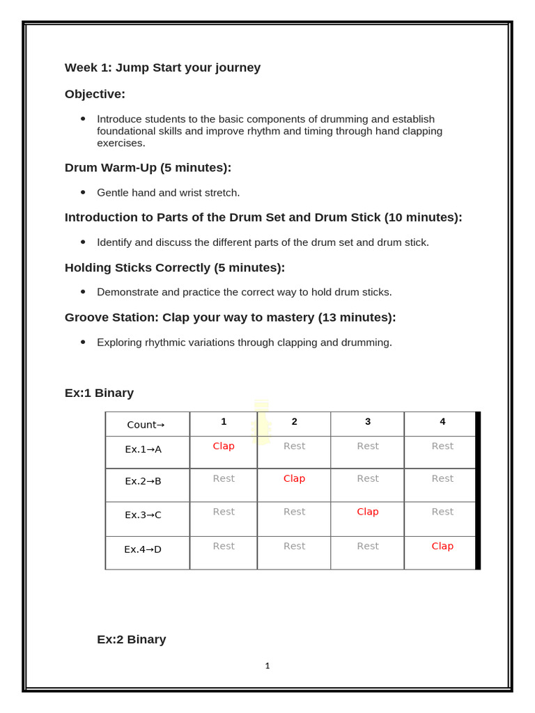 Grade 3 to 5 Drums Lesson Plan - 8 Weeks | PDF | Drum Kit | Drum
