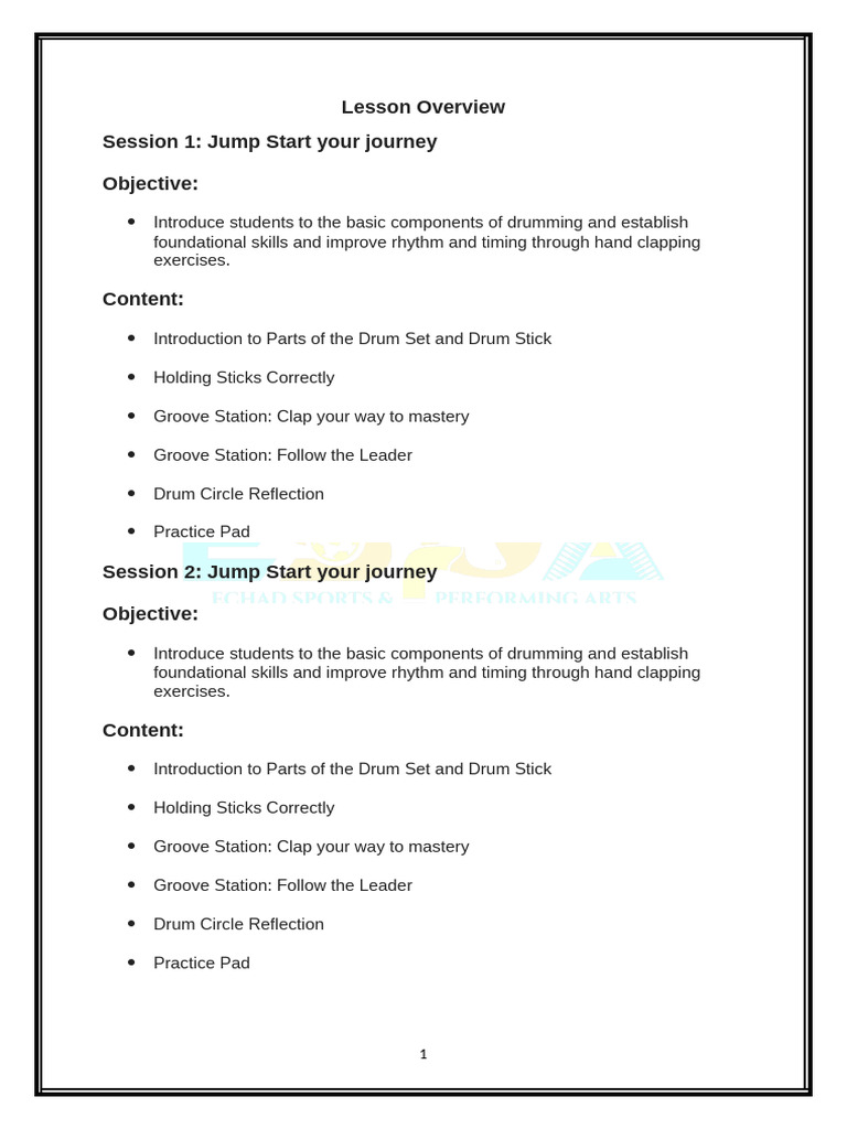 Grade 3 to 5 Drums Lesson Plan Overview 8 Weeks | PDF | Drum Kit | Drum