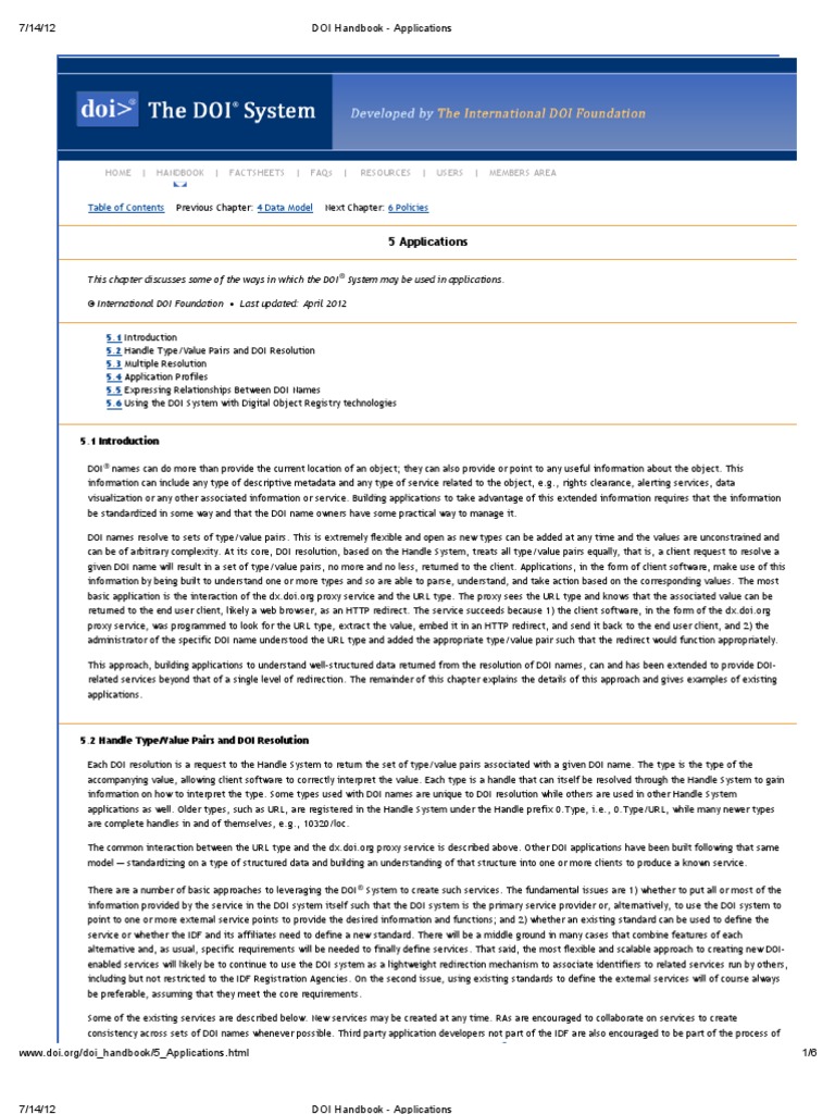 DOI Handbook - Applications | PDF | Digital Object Identifier | Proxy ...