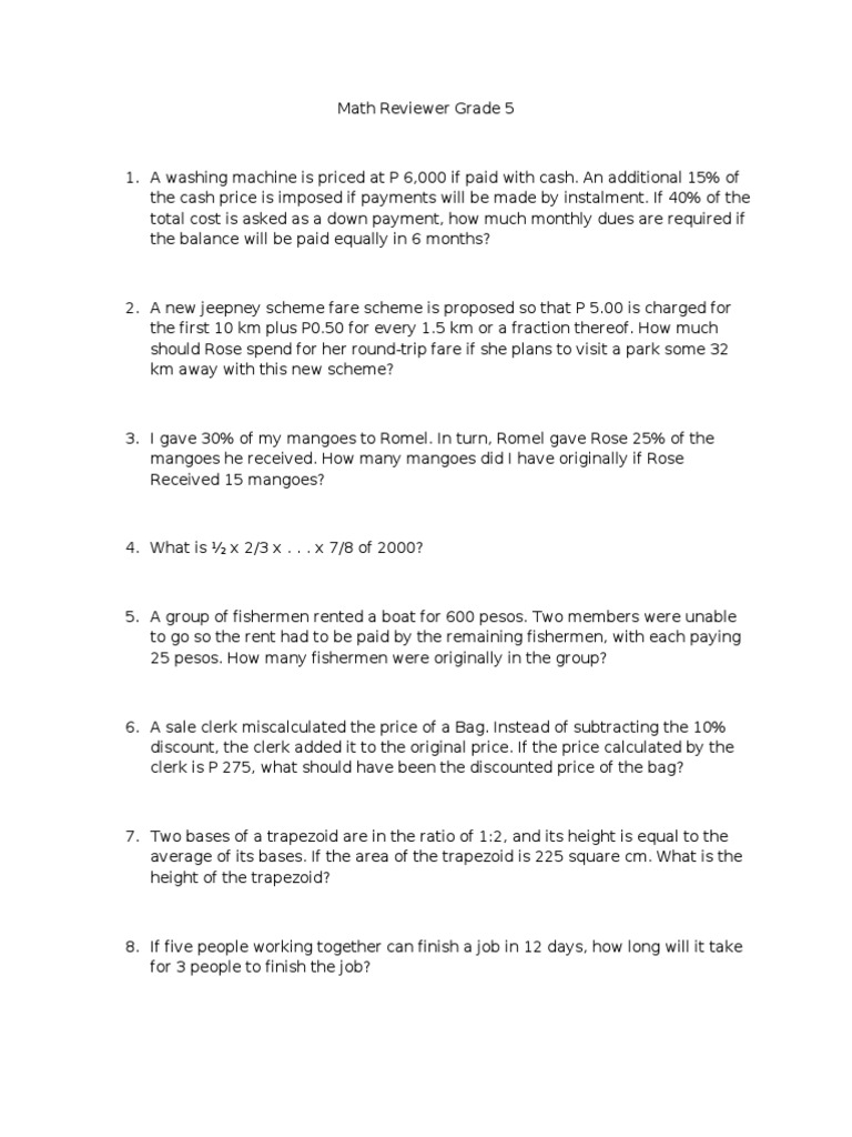 Math Reviewer Grade 5 | PDF