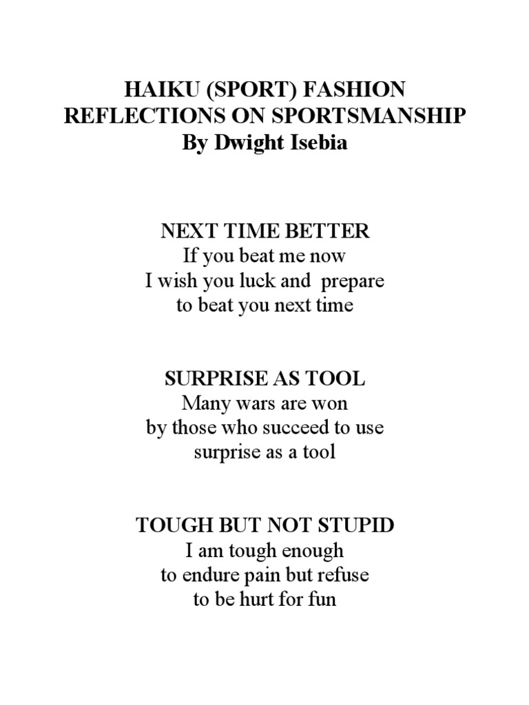 HAIKU (SPORT) FASHION REFLECTIONS ON SPORTSMANSHIP by Dwight Isebia | PDF