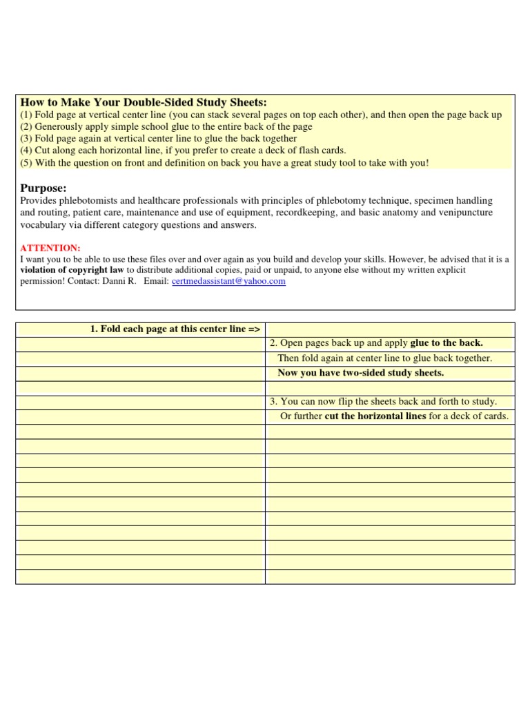 Phlebotomy Study Sheets | Coagulation | Red Blood Cell
