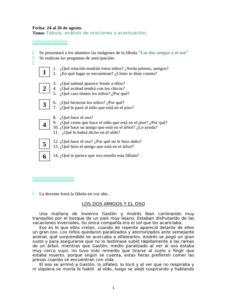fábula, oraciones acentuación | PDF | Asunto (gramática) | Predicado ...