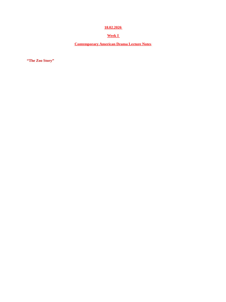 18.02.2026 Week I Contemporary American Drama Lecture Notes | PDF