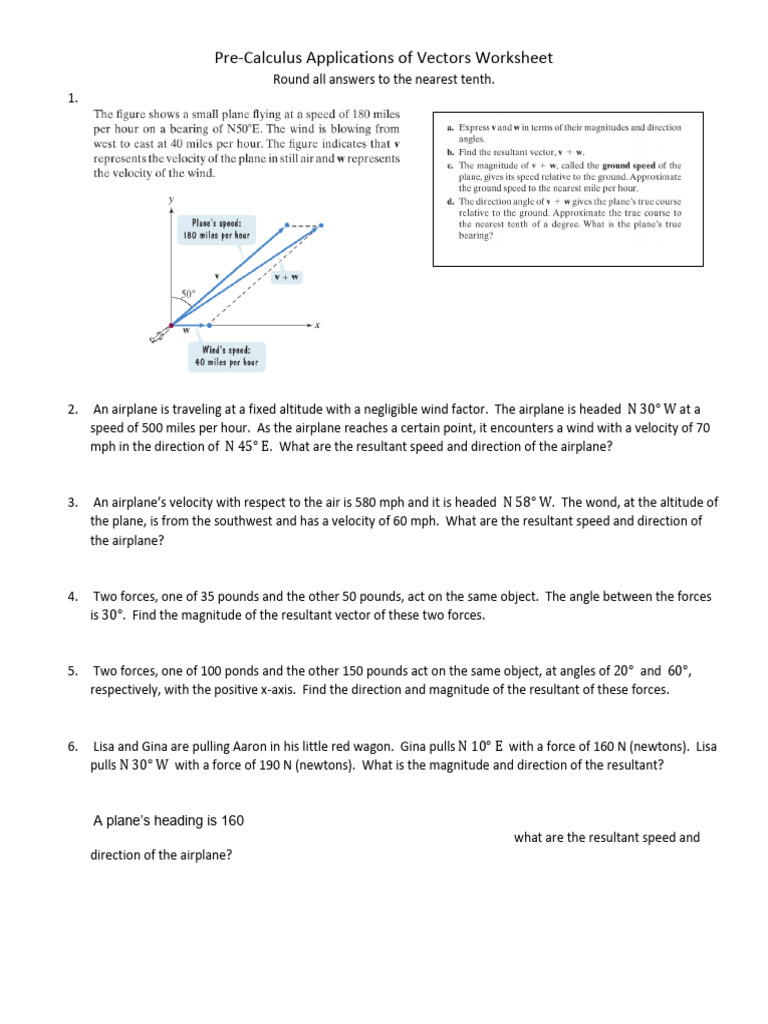 Applications of Vectors Worksheet 2017 | PDF
