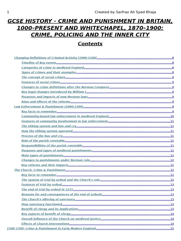 GCSE History - Crime and Punishment 1000-Present Day, Whitechapel 1870 ...