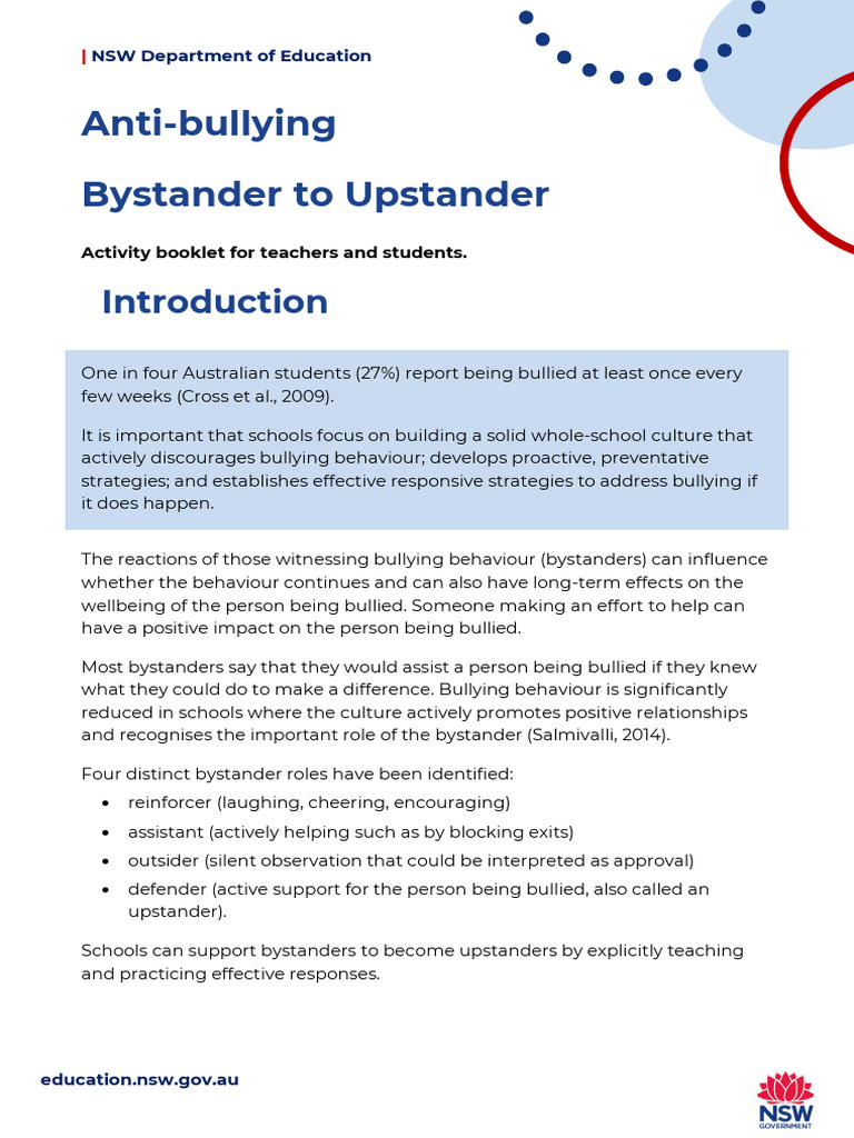 Anti-bullying Upstander Bystander Booklet Years 5-8 | PDF | Bullying ...