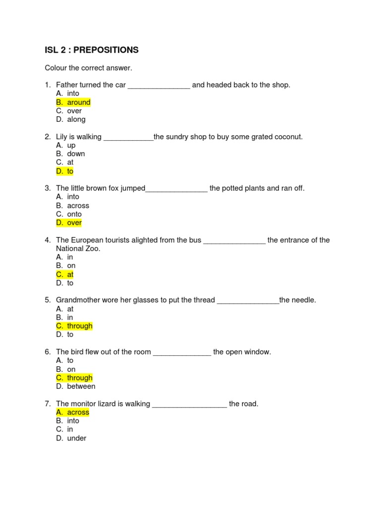 Preposition MCQ | PDF