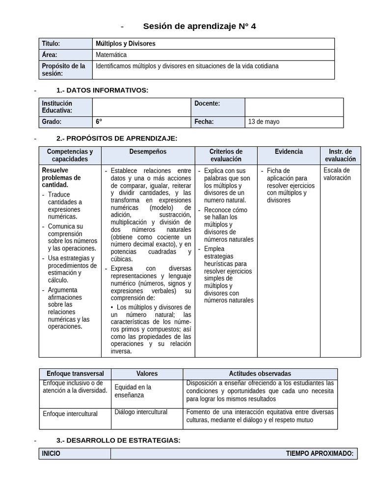 Sesión Mate Multiplos Divisores- Tabla 100 -13 Mayo | PDF | División ...