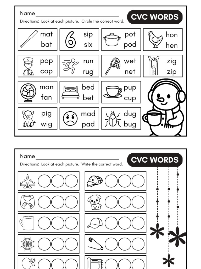 Winter CVC Words Worksheet in Black White Simple Style | PDF
