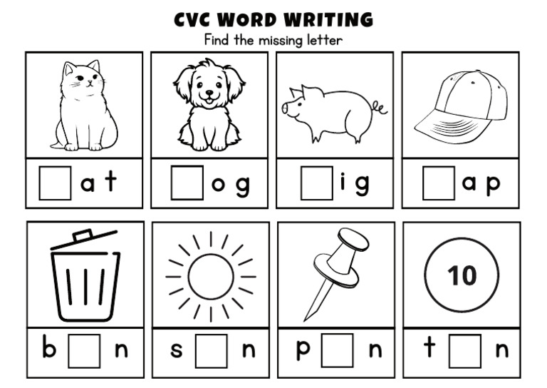 Initial, Middle and End CVC Word Spelling Practice Worksheet | PDF