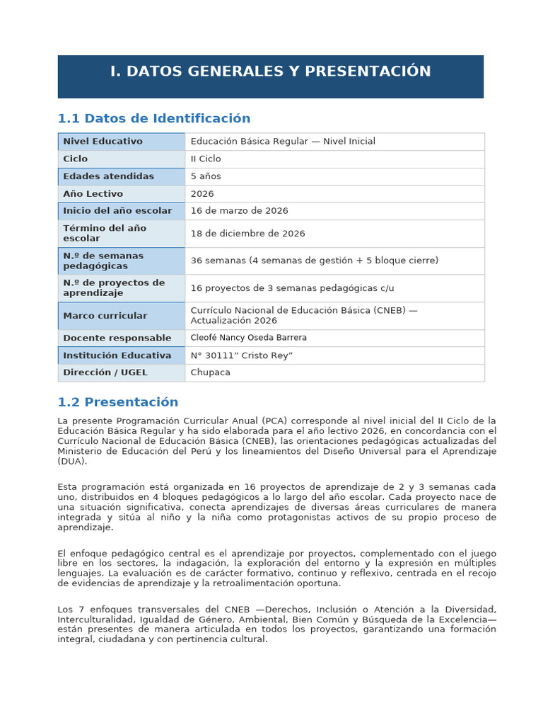5 AÑOS Proyecto Curricular Anual Final 2026 | PDF | Educación de la ...
