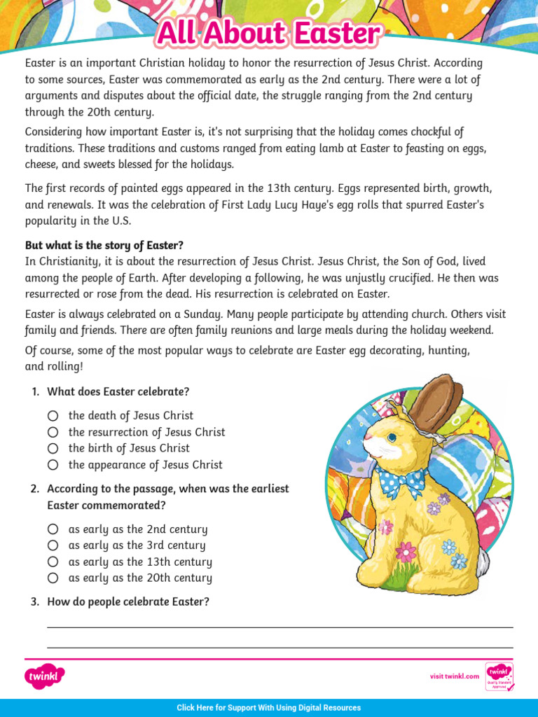 Digital All About Easter Reading Passage Comprehension Activity | PDF