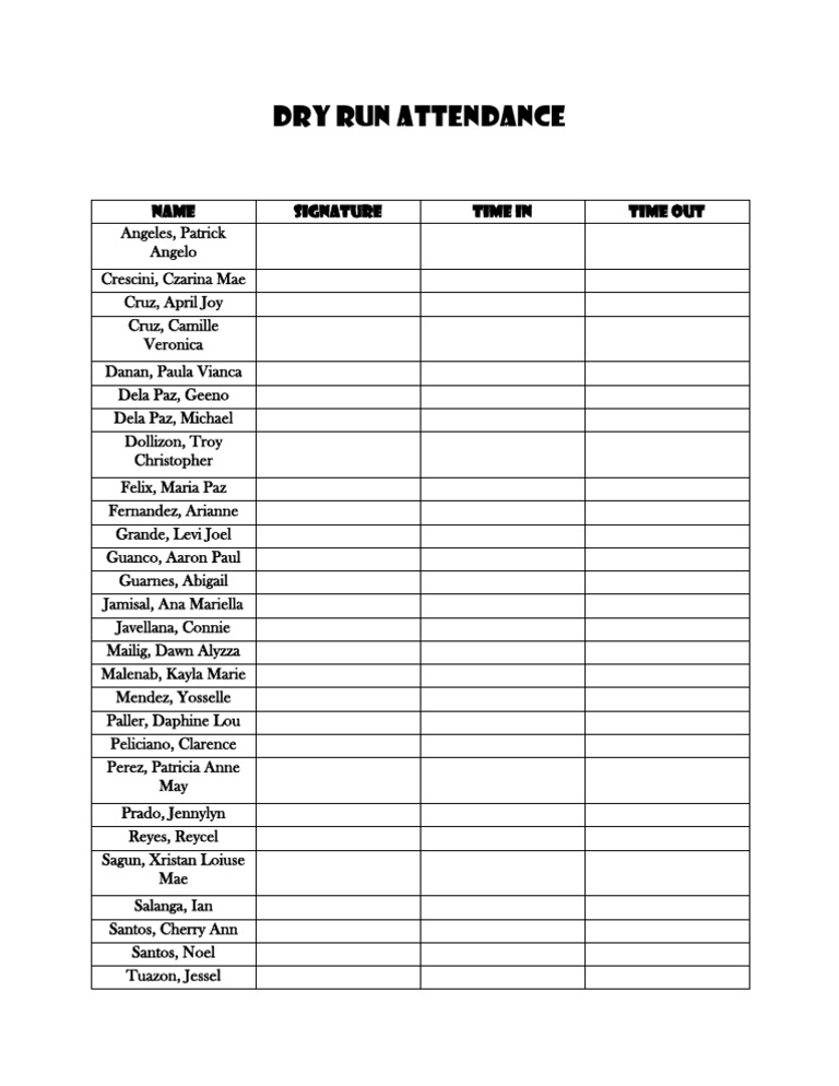 Dry Run Attendance List | PDF
