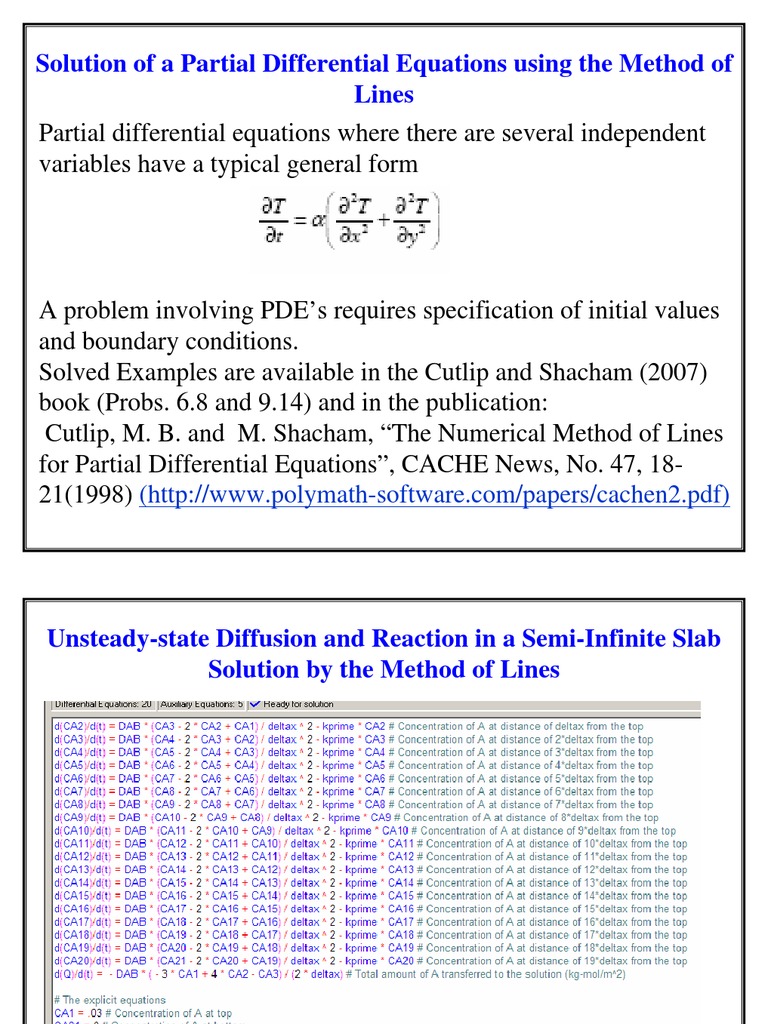 Solution of A Partial Differential Equations Using The Method of Lines | Download Free PDF ...