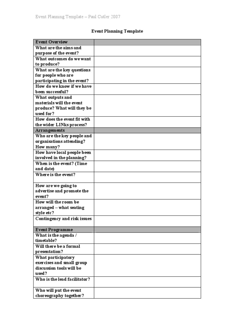 Event Planning Template | PDF | Evaluation | Communication