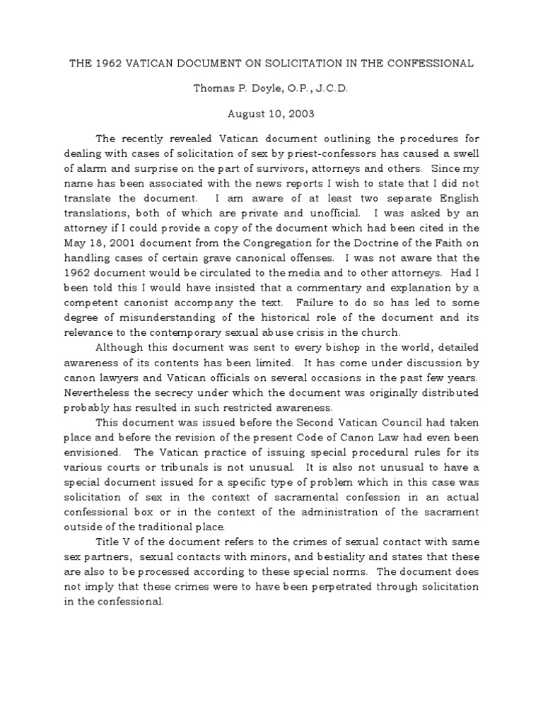 1962 Vatican Document on Confessional Solicitation | PDF | Canon Law ...