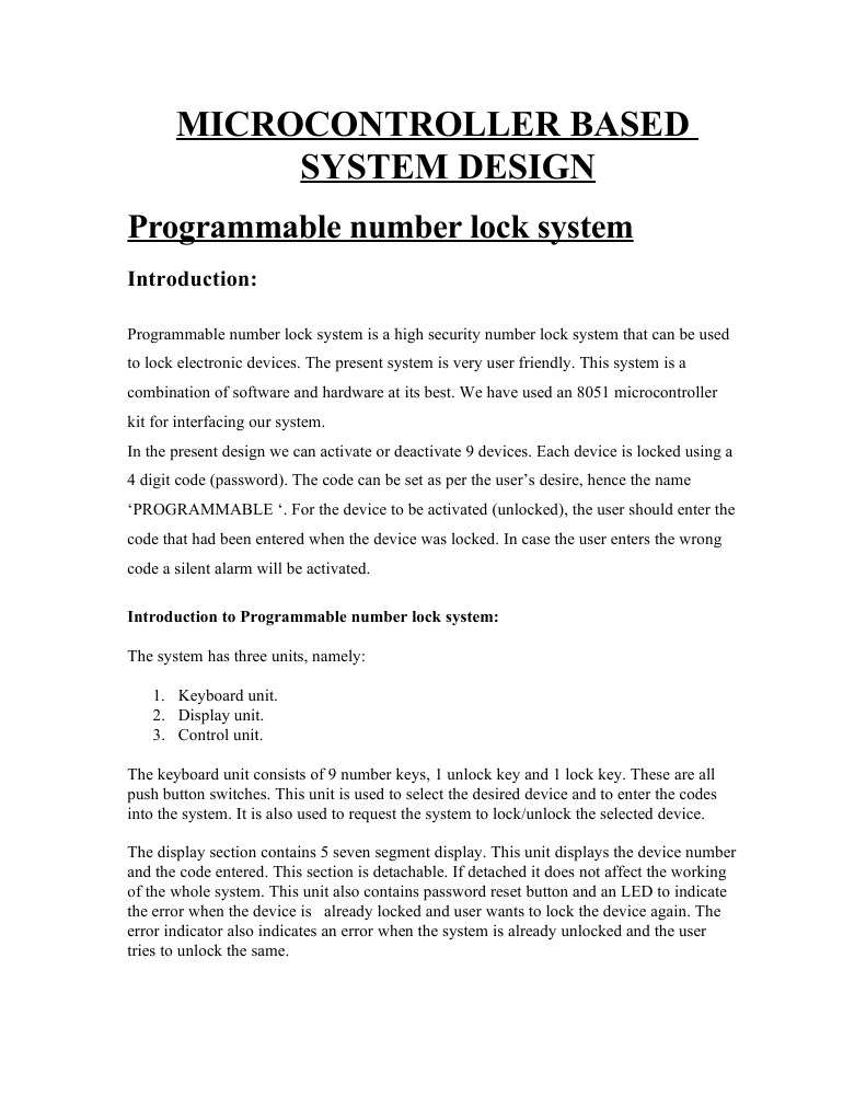 Microcontroller Based System Design: Programmable Number Lock System | PDF | Computer Keyboard ...