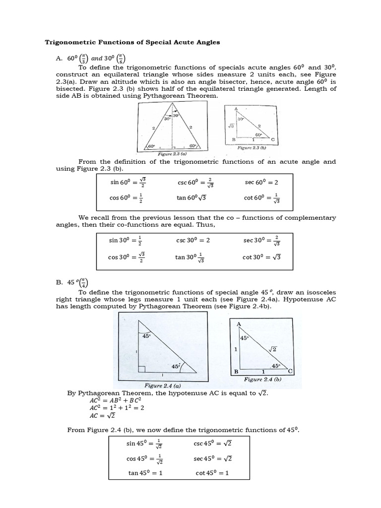 Trigonometric Functions of Special Acute Angles | PDF | Trigonometry ...
