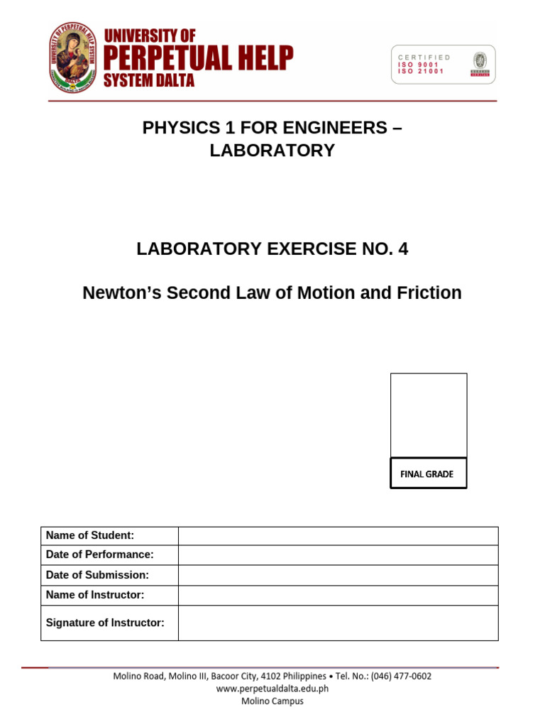 Experiment#4 - Newtons Second Law of Motion and Friction (1) | PDF ...