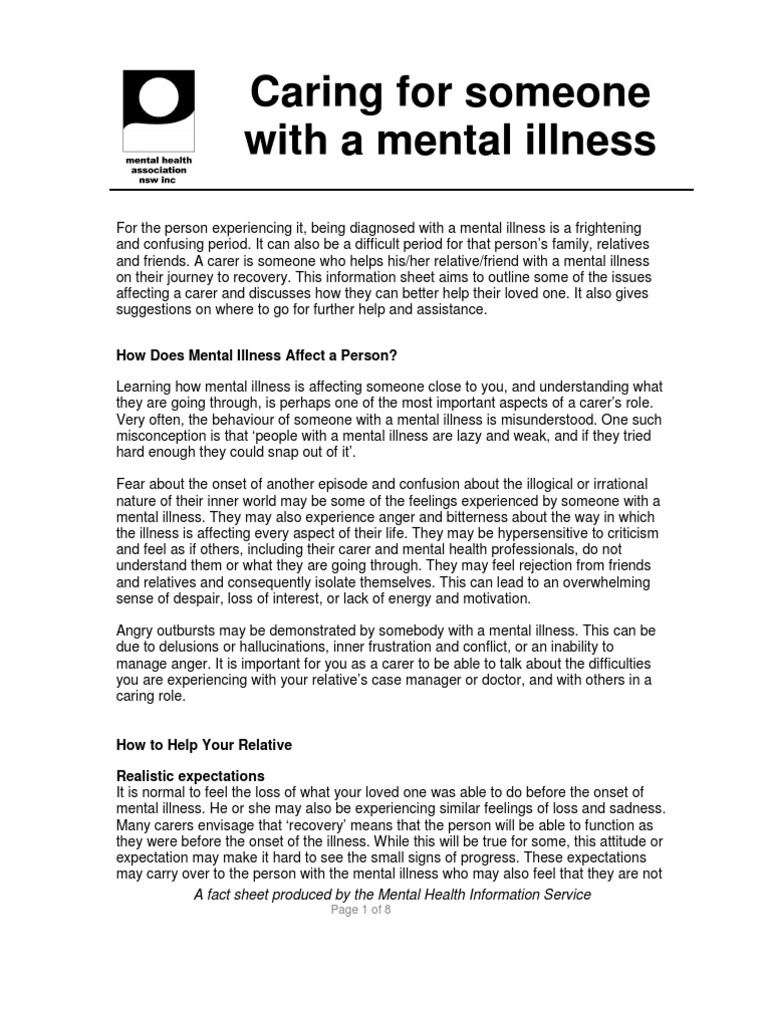 Caring For Someone With Mental Illness Pdf Caregiver Mental Disorder
