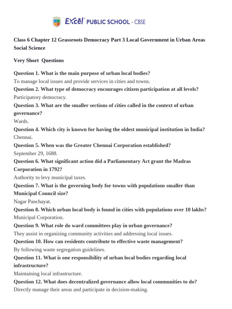 Class 6 Chapter 12 Civics | PDF | Governance | City