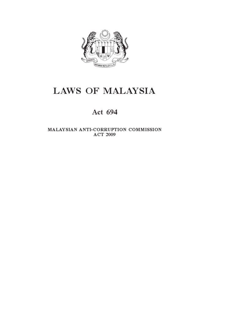 Malaysian Anti-Corruption Commission Act 2009 | PDF | Trust Law | Crime ...