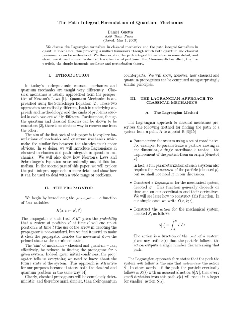 Path Integral Approach Paper | PDF | Lagrangian Mechanics | Quantum ... Path Integral Approach Paper | PDF | Lagrangian Mechanics | Quantum ...