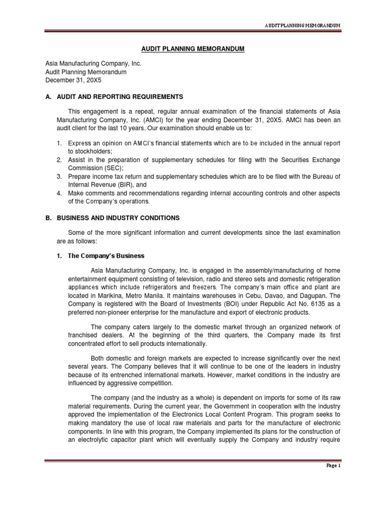 Audit Planning Memo | Audit | Inventory