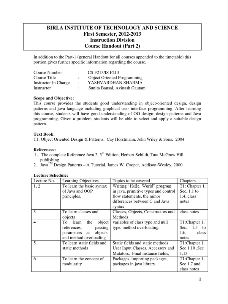 Birla Institute of Technology and Science First Semester, 2012-2013 Instruction Division Course ...