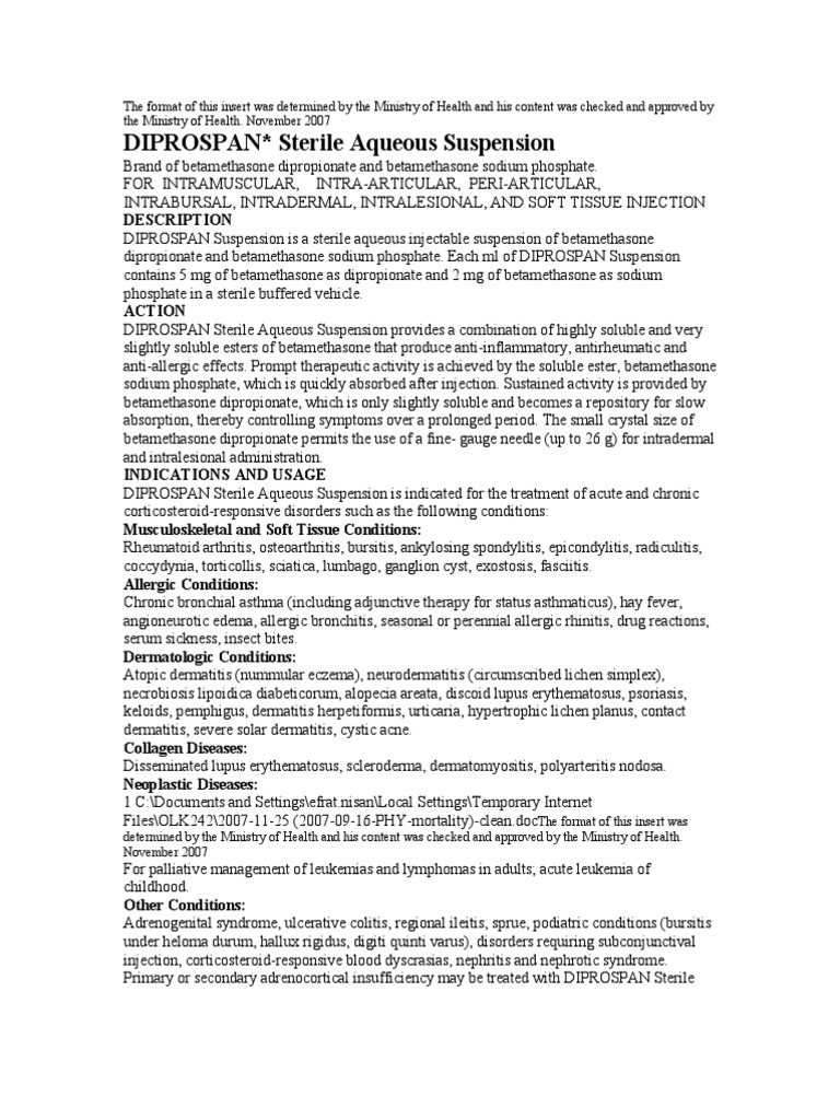 DIPROSPAN Sterile Aqueous Suspension: Description | PDF ...