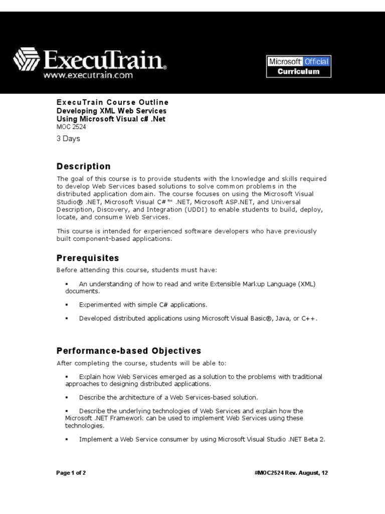 2524 Developing Xml Web Services Using Ms Visual C Sharp Pdf Web Service Soap