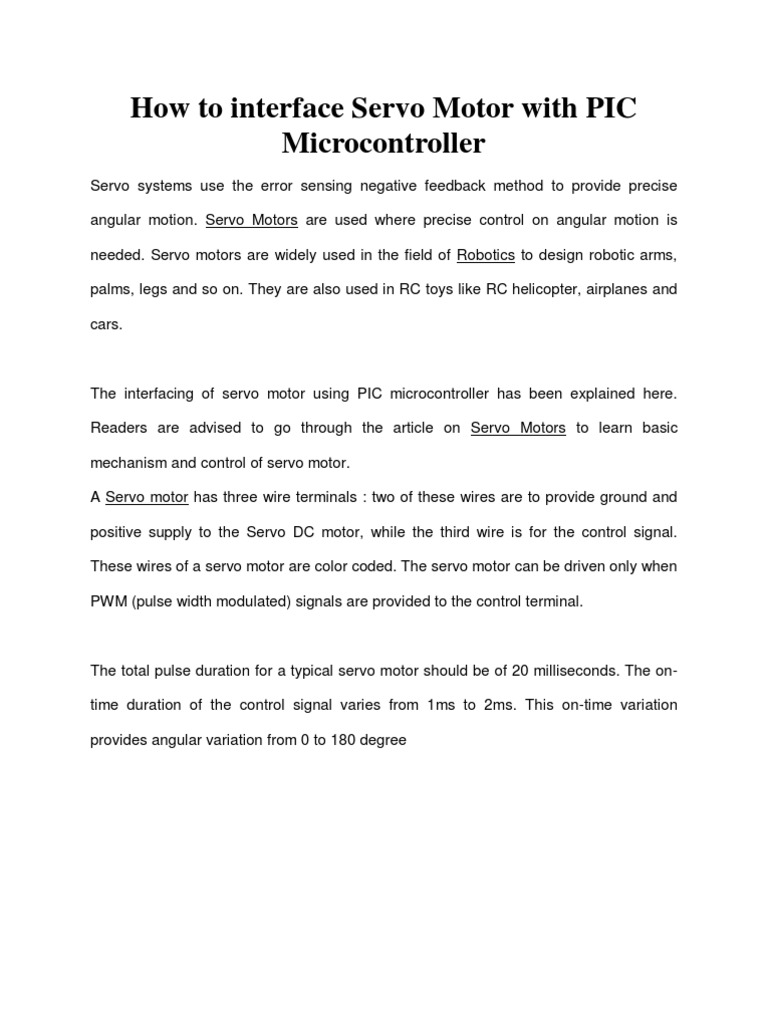 How To Interface Servo Motor With PIC Microcontroller | PDF | Servomechanism | Electrical ...