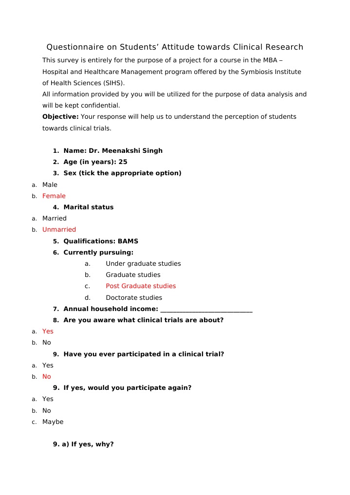 Final Questionnaire On Student Perception | PDF | Clinical Trial ...