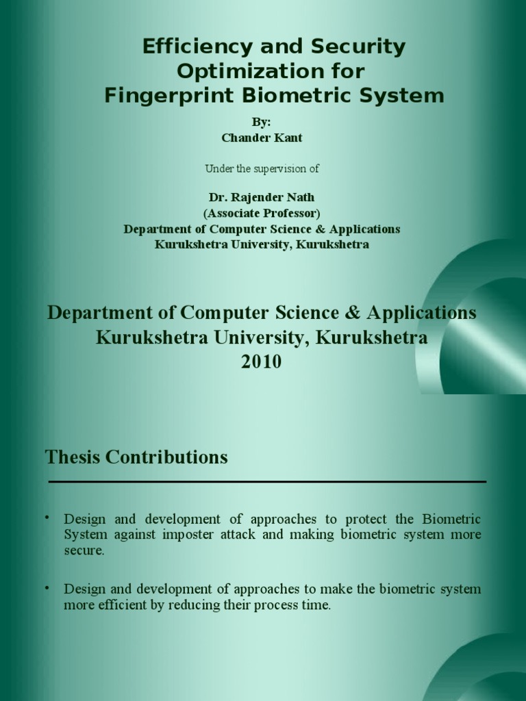 Efficiency and Security Optimization For Fingerprint Biometric System | PDF | Biometrics | Key ...