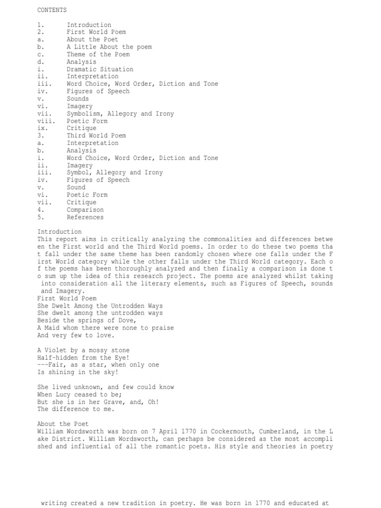 First vs Third World Poem Analysis | PDF | William Wordsworth | Poetry