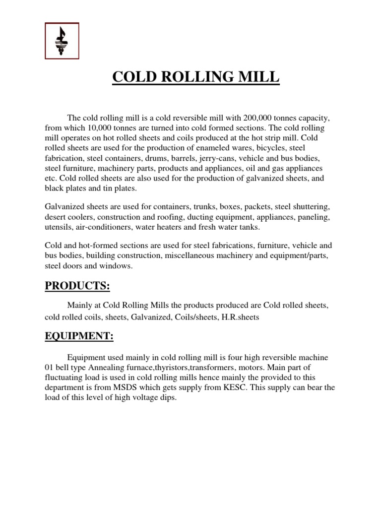 Cold Rolling Mill | PDF | Rolling (Metalworking) | Sheet Metal