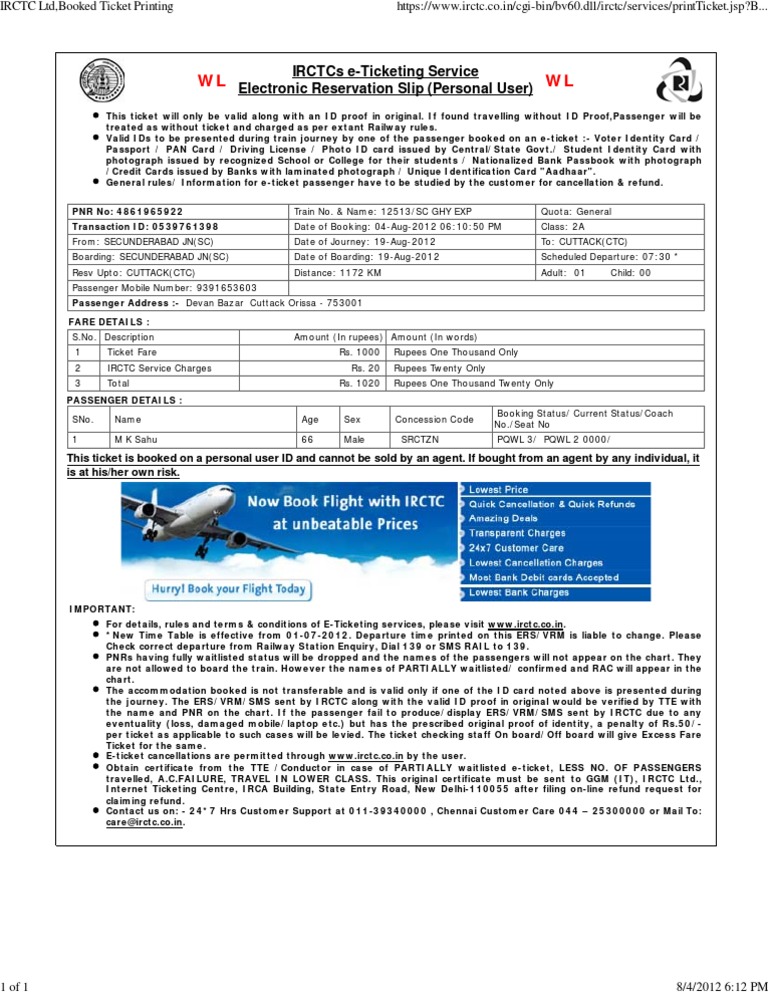 IRCTC E-Ticketing Guidelines and Details | PDF | Identity Document ...