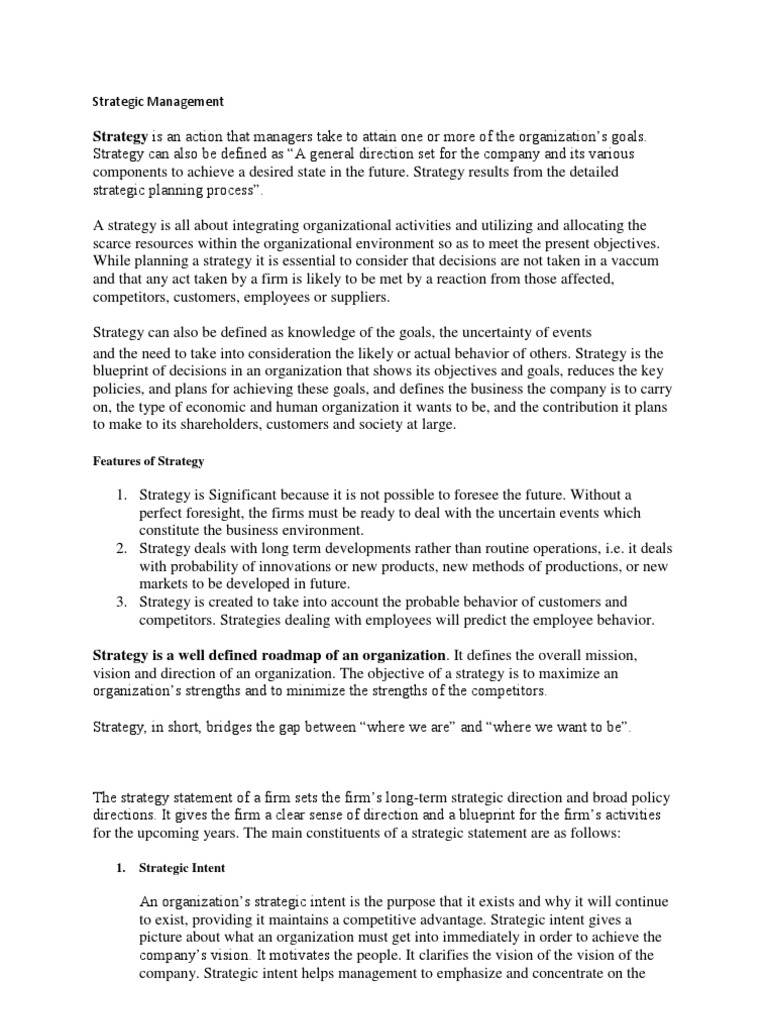 Strategic Management Notes | PDF | Strategic Management | Swot Analysis