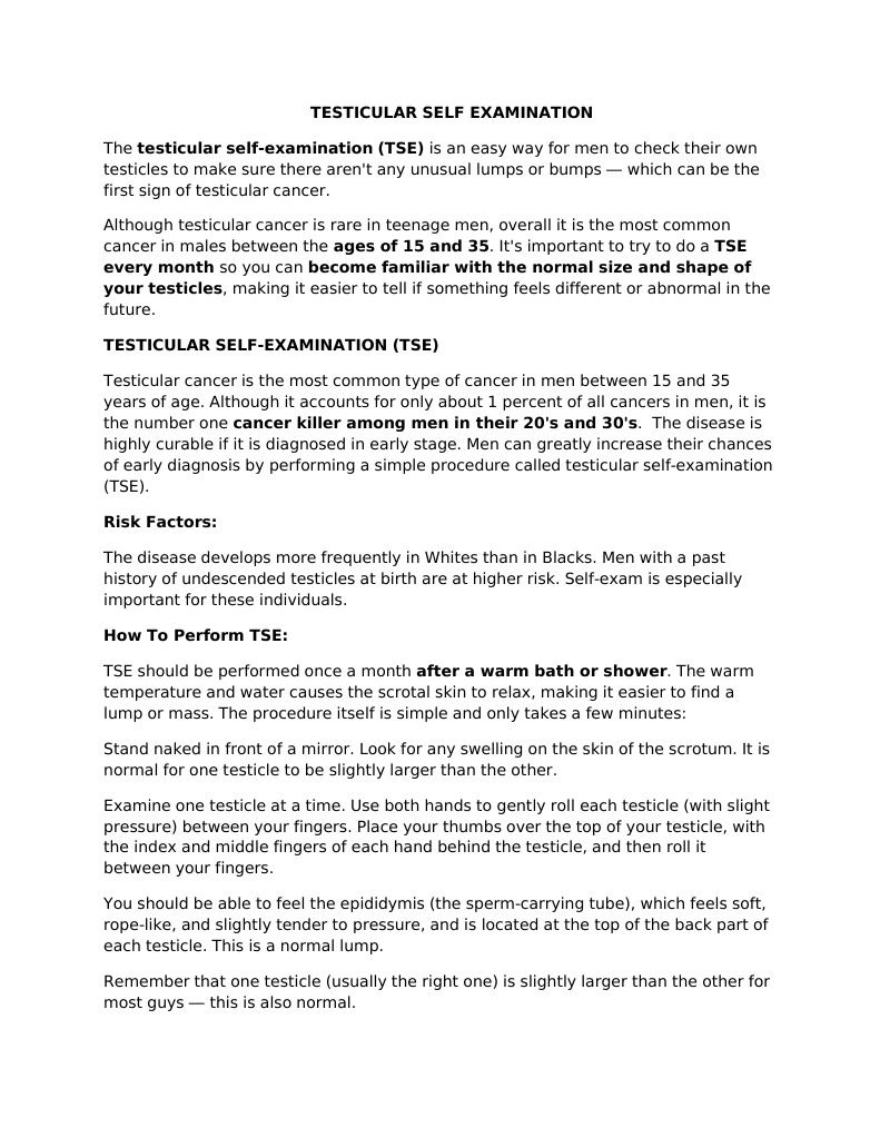 Testicular Self Examination Pdf Testicle Medical Specialties